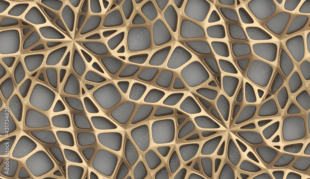 Seamless 3D Wallpaper in the form of a stylized golden grid on a gray ...