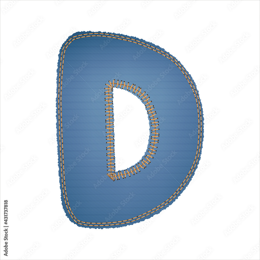 Illustration of alphabet letter D made from denim with torn raw edge ...
