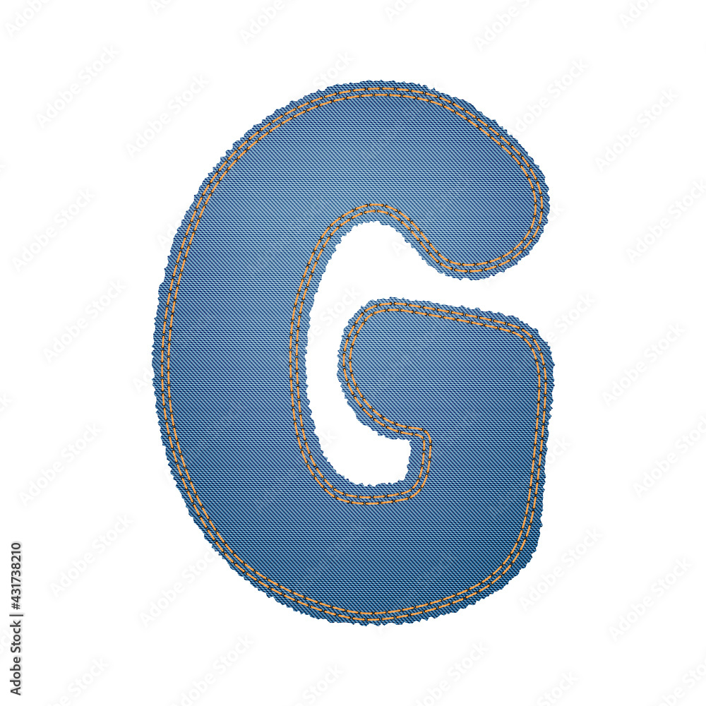 Illustration of alphabet letter G made from denim with torn raw edge ...
