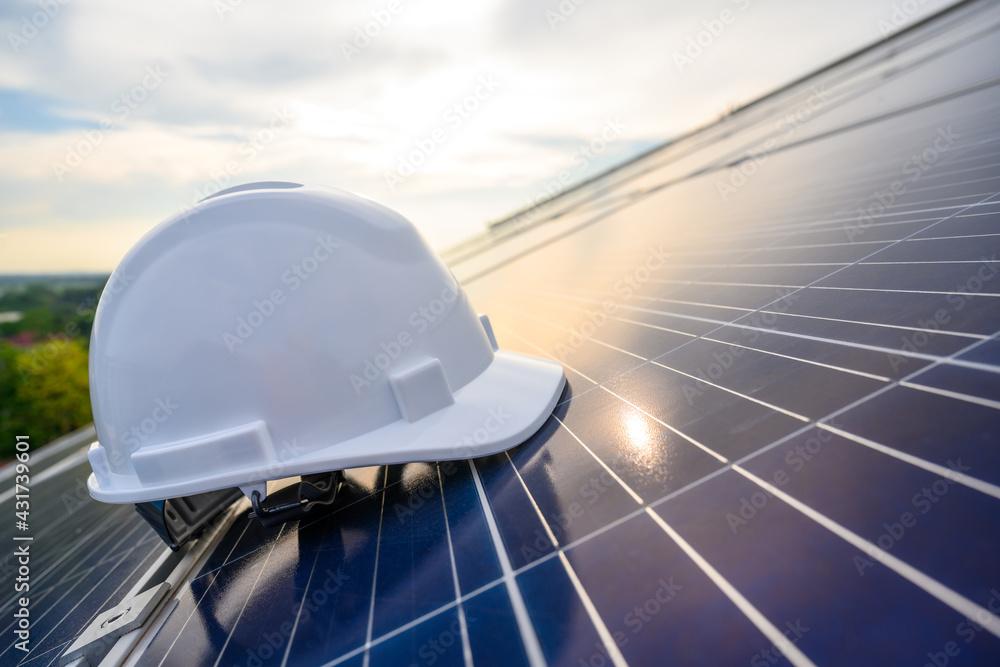 Safety Engineer Helmet In industrial premises where solar panels are ...