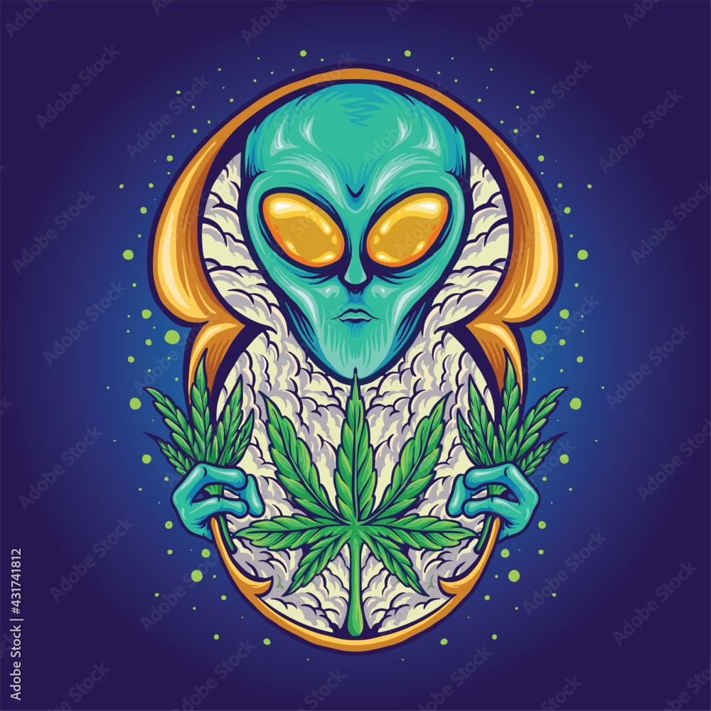 Alien Weed Plant Cannabis Galaxy Space Vector illustrations for your work Logo, mascot ...