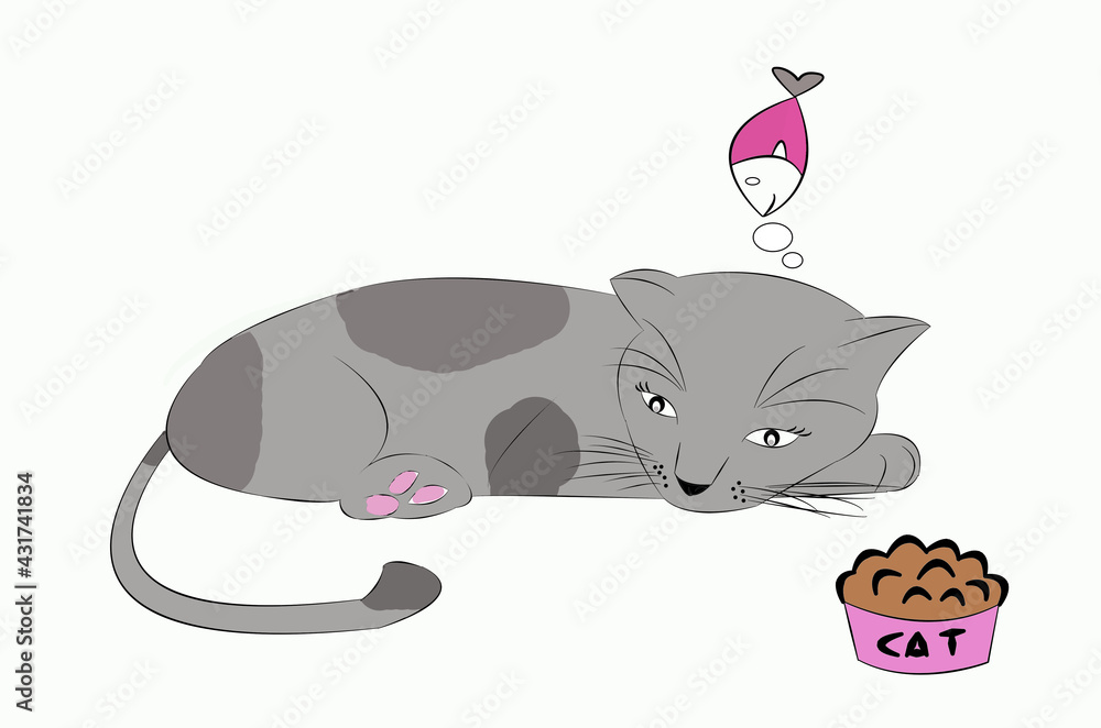 Cat Eating Fish Drawing