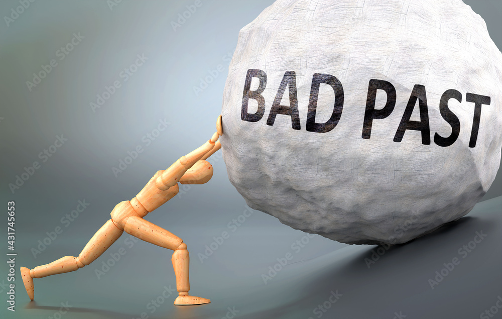 Bad past and painful human condition, pictured as a wooden human figure ...