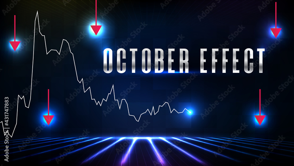 abstract futuristic technology background of october effect text stock market and line graph ...