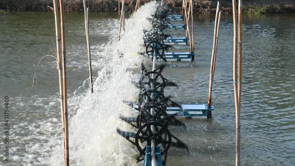 A baler turbine installed in fish ponds to increase the oxygen in the ...