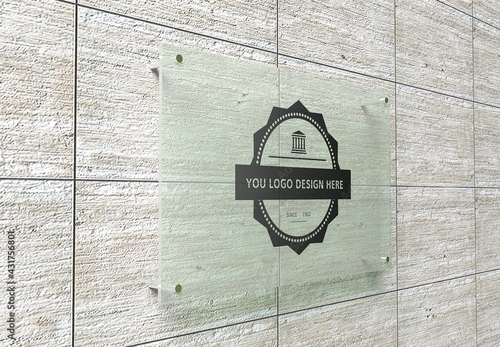 Office Wall Glass Sign Mockup Stock Template | Adobe Stock