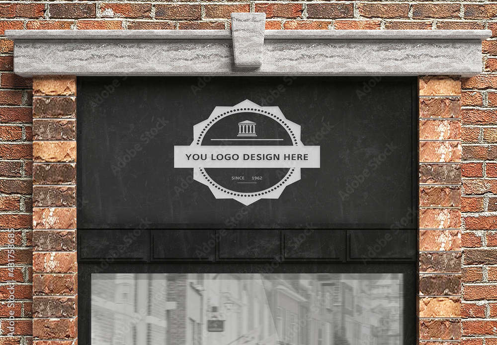 Outdoor Red Brick Façade Rectangle Sign Mockup Stock Template | Adobe Stock