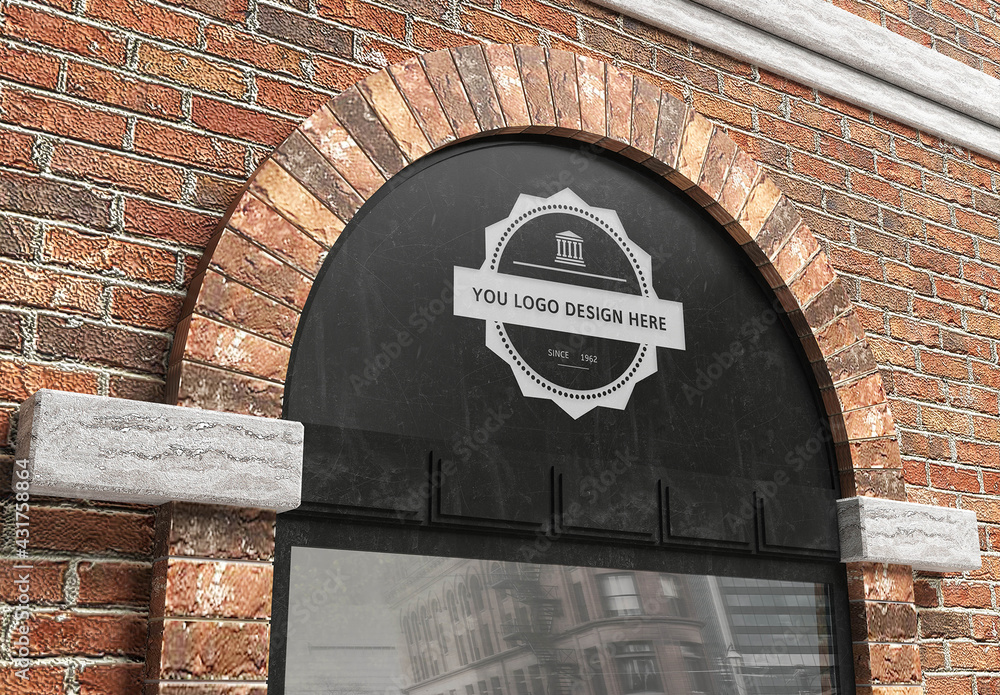 Outdoor Red Brick Façade Sign Mockup Stock Template | Adobe Stock