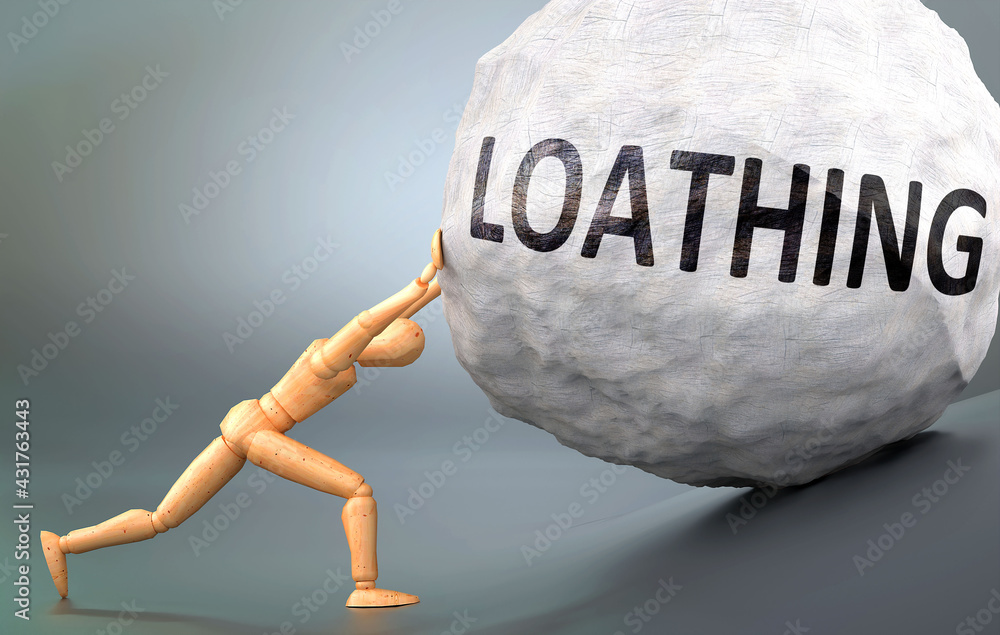 Loathing and painful human condition, pictured as a wooden human figure ...