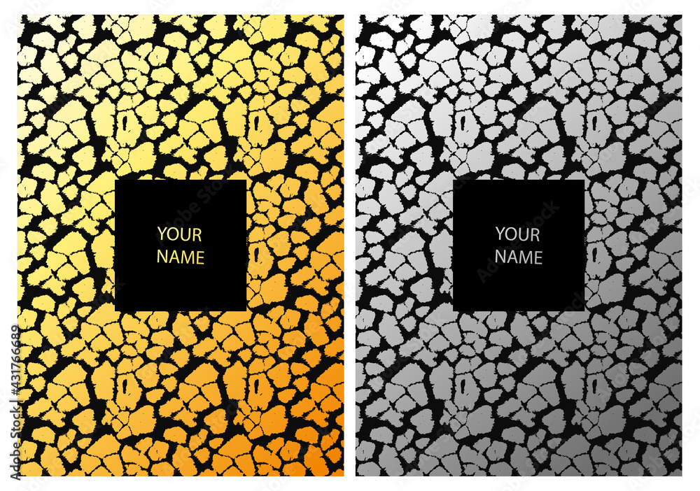 Trendy abstract cover design. Luxurious metallic background with animal ...
