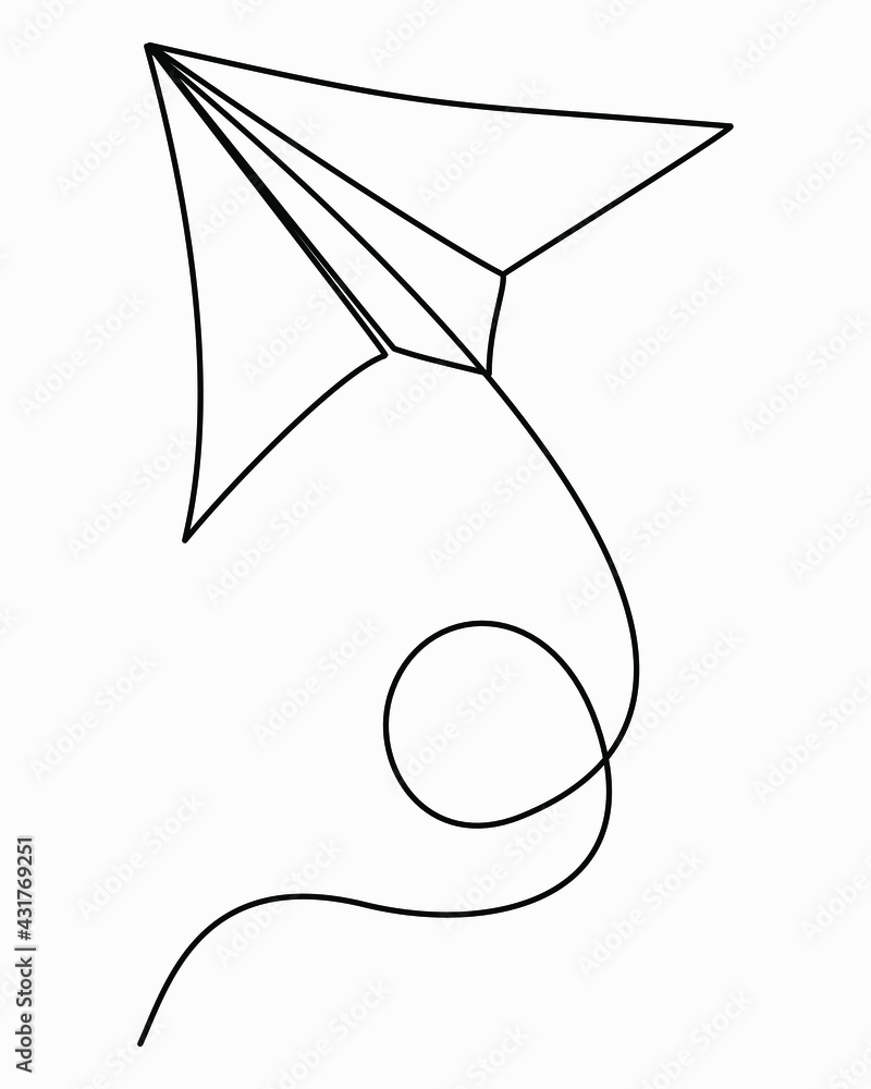 Paper Airplane with line path Continuous one line Drawing minimalist ...