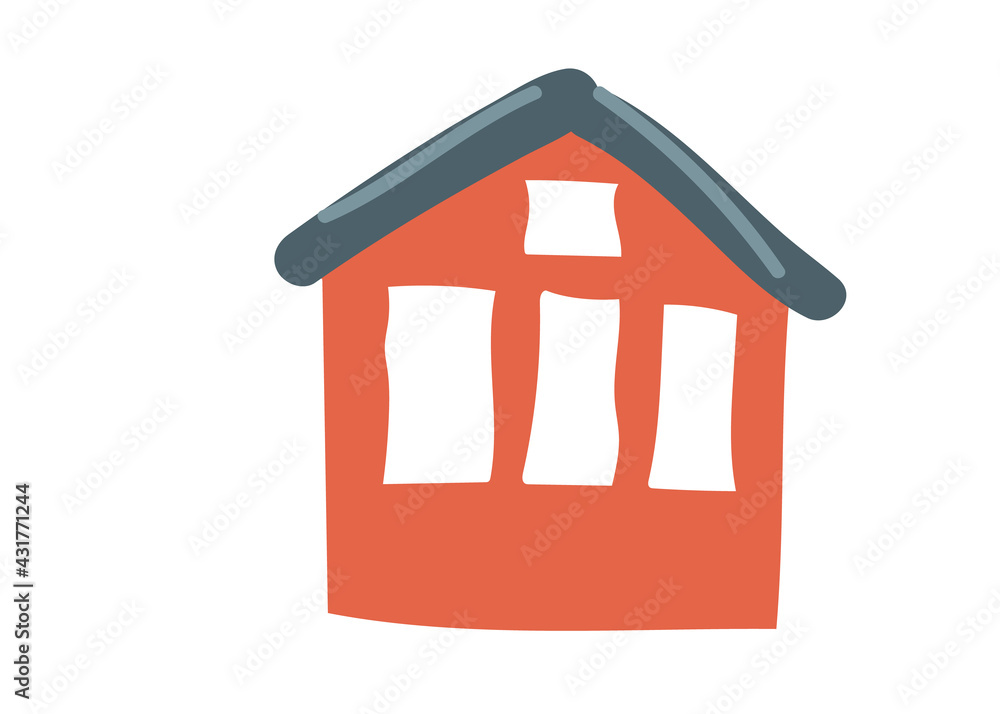 house red color hand drawing cartoon. doodle vector illustration ...