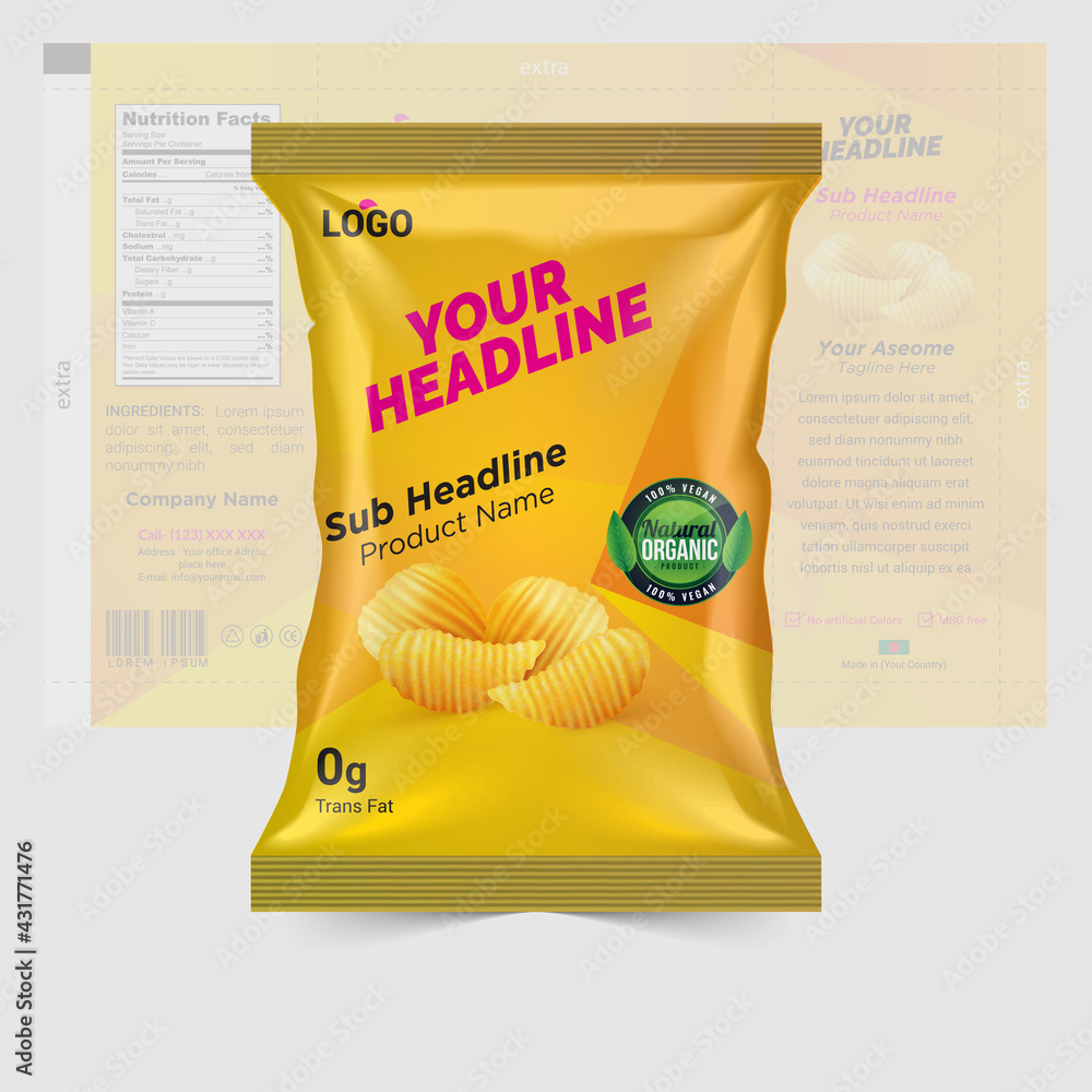 Potato chips package design, foil bags with the original file in 3d ...
