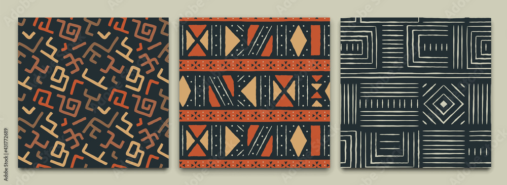Africa tribal art ethnic seamless pattern set Stock Vector | Adobe Stock