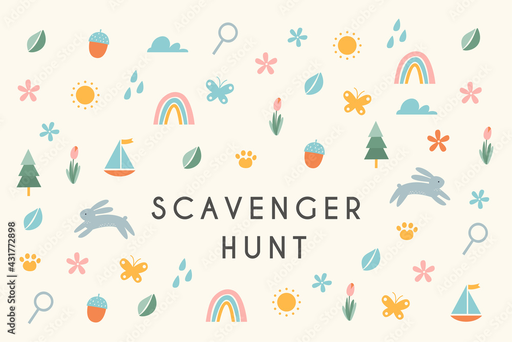Nature Scavenger Hunt Kids Activity Illustration or Card. Vector Design ...