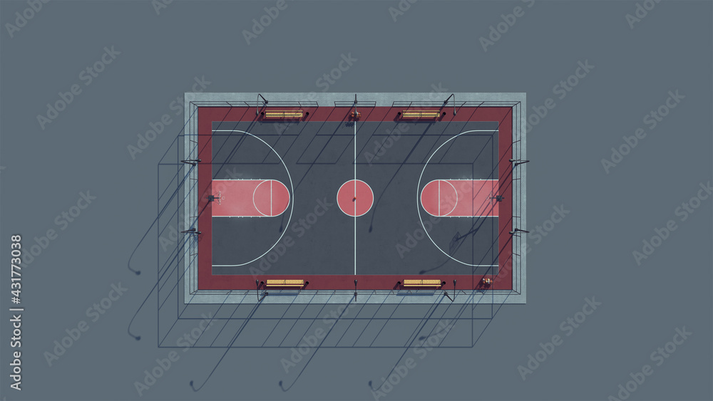 Basketball Court Aerial View Outdoor 3d illustration render Stock ...