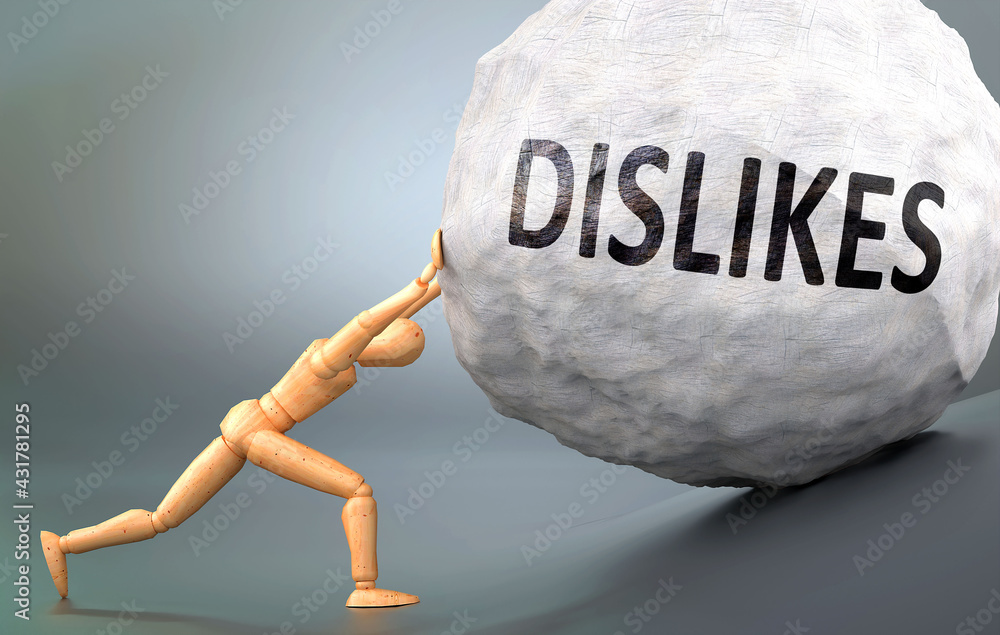 Dislikes and painful human condition, pictured as a wooden human figure ...