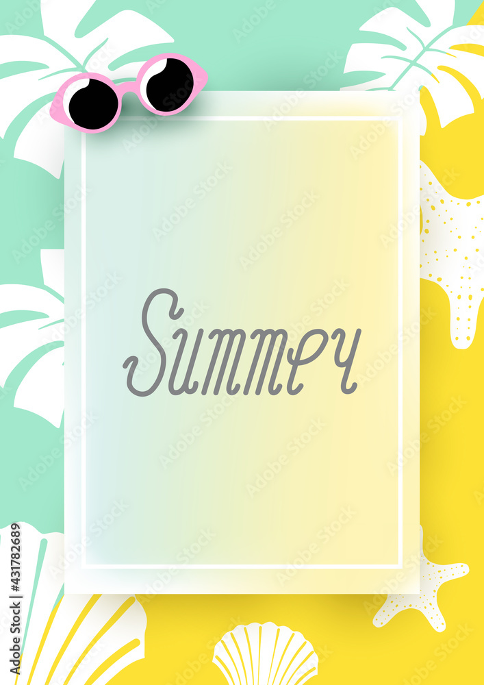 Tropical Summer Background with jungle leaves. Colorful gradient frame ...