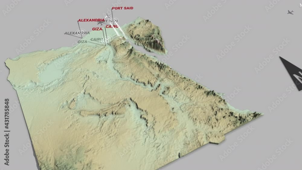 Seamless looping animation of the 3d terrain map of Egypt with the ...
