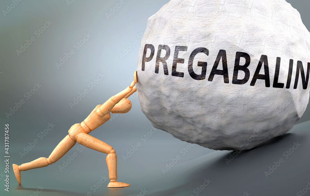 Pregabalin and painful human condition, pictured as a wooden human ...