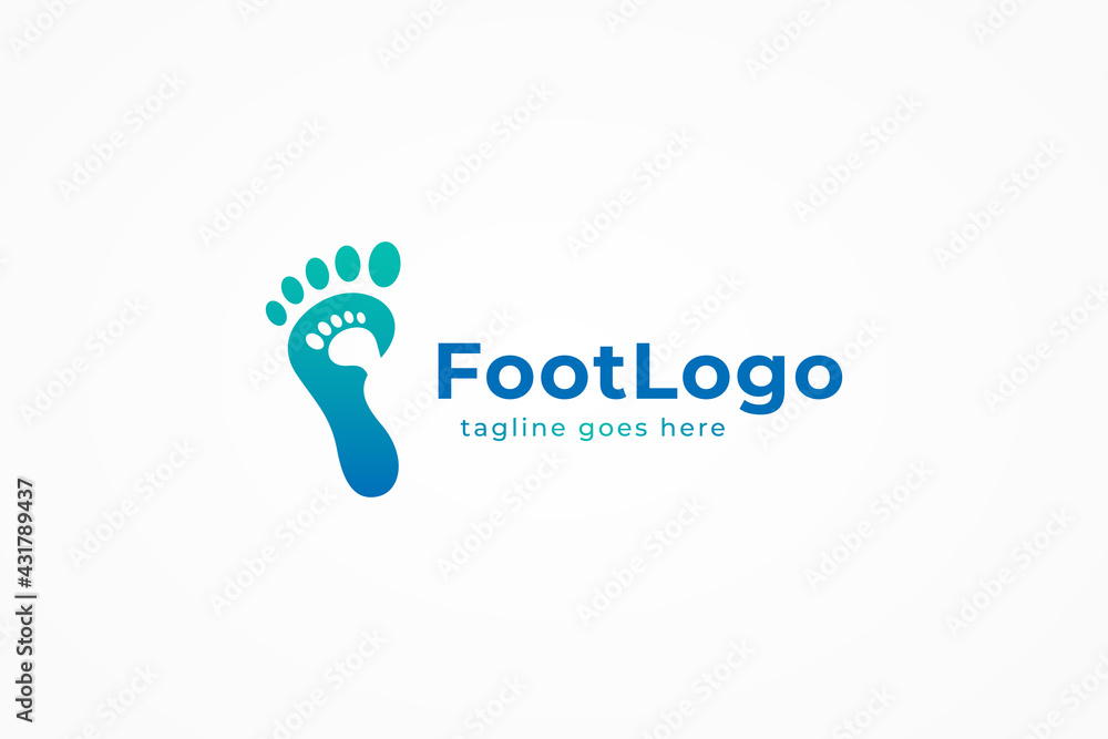 Foot Logo. Blue and Green Gradient Couple Footprints Silhouette with ...