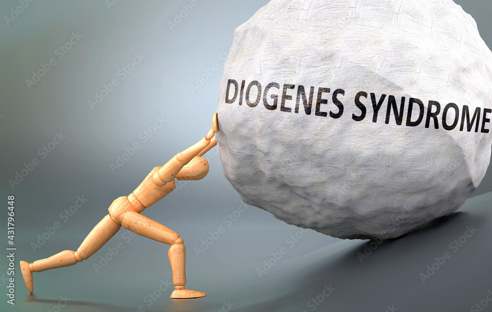 Diogenes syndrome and painful human condition, pictured as a wooden ...