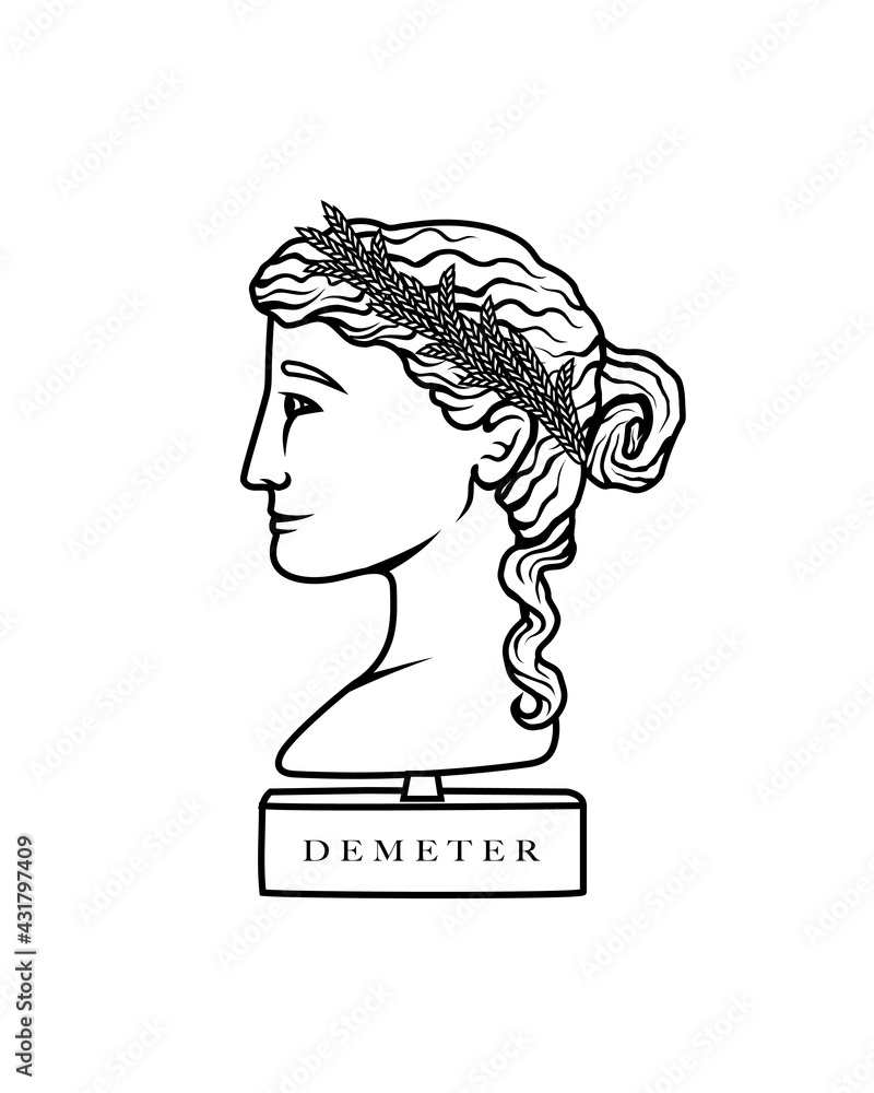 Vector illustration of a bust of Greek Goddess Demeter Stock Vector ...