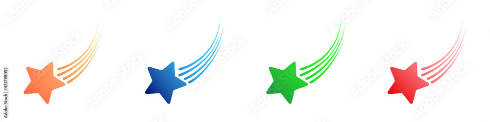 Starfall set vector icon. shooting stars in flat style set. Shooting ...