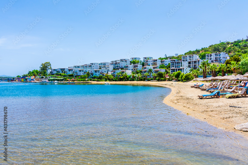 Ortakent Bay and beach view in Bodrum. Bodrum is populer tourist ...