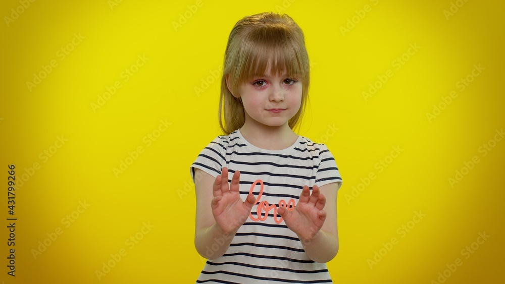 Hey you, be careful. Cute kid child girl 5-6 years old warning with ...
