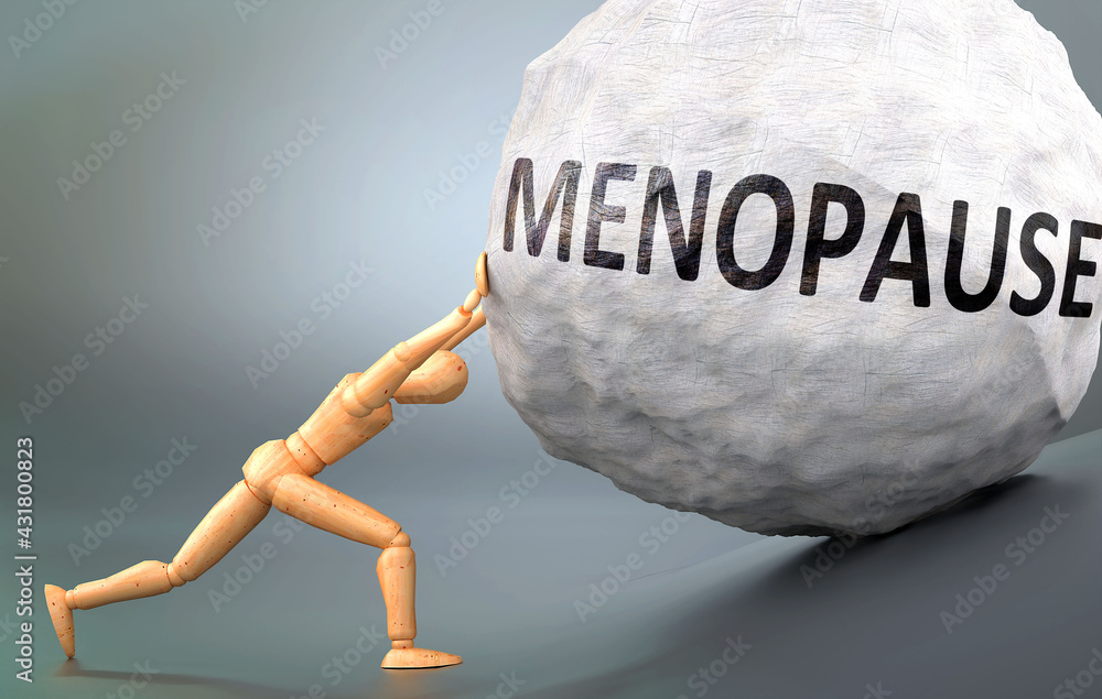 Menopause and painful human condition, pictured as a wooden human ...