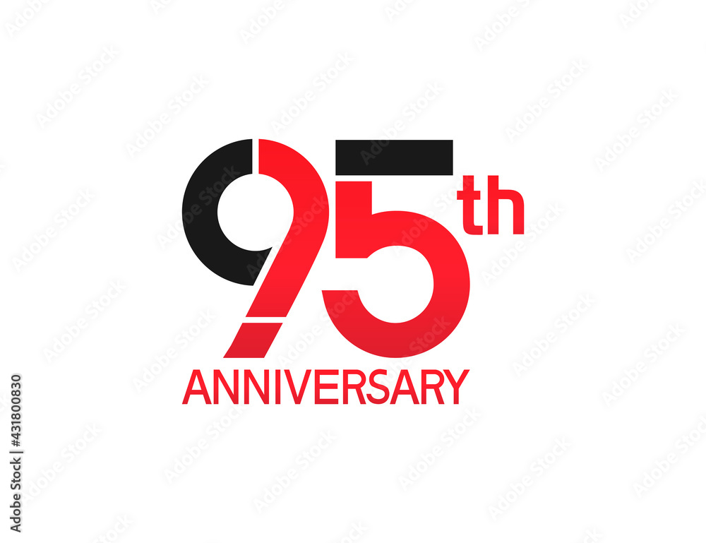 95 years anniversary logotype with black and red combination color ...