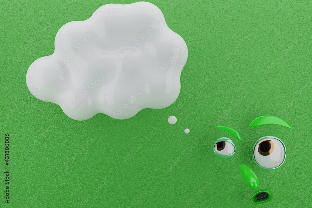 3d rendering of Unique Face, Confused Expression, Cloud and Green Wall ...