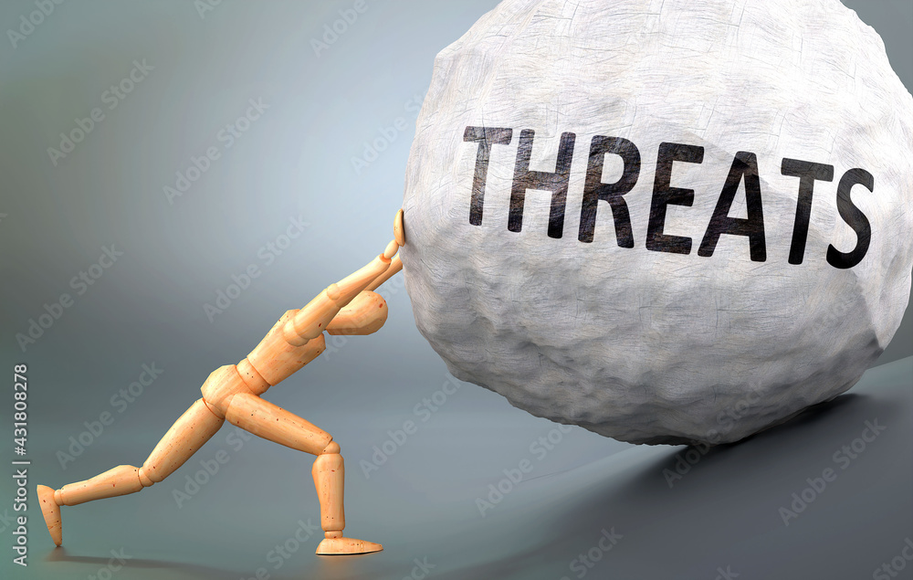 Threats and painful human condition, pictured as a wooden human figure ...