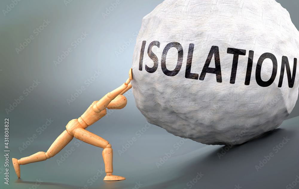 Isolation and painful human condition, pictured as a wooden human ...