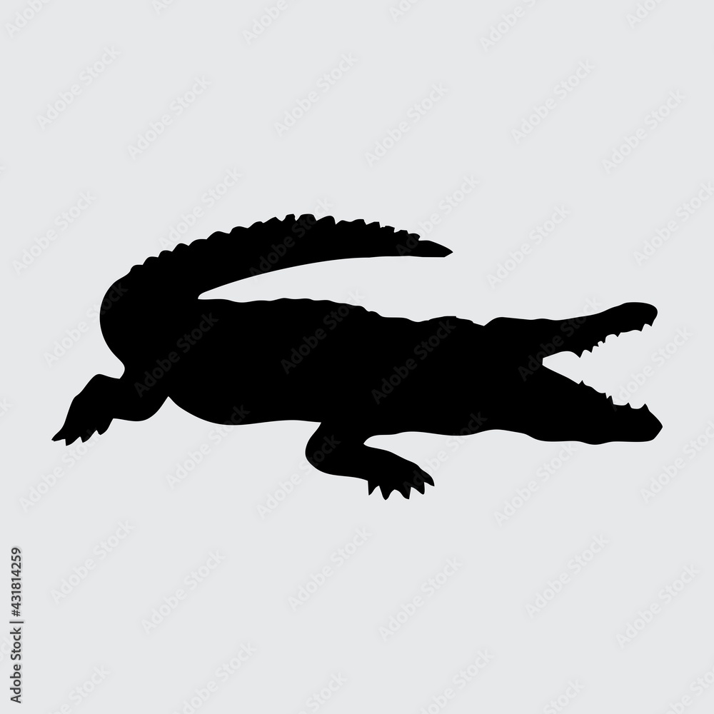 Crocodile Silhouette, Crocodile Isolated On White Background Stock ...