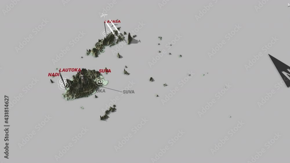 Seamless looping animation of the 3d terrain map of Fiji with the ...