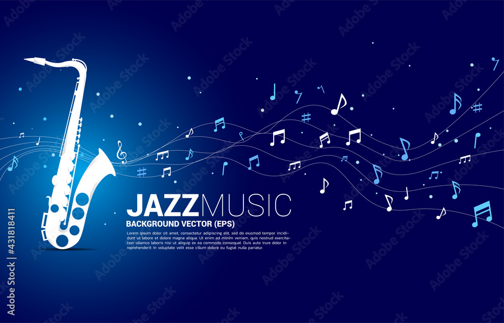 Vector music melody note dancing flow from saxophone . Concept ...