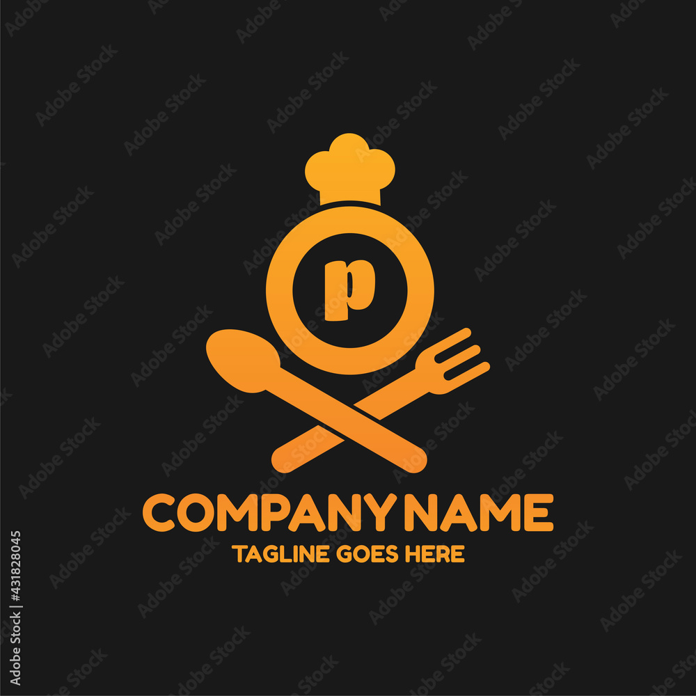 Initial letter P food Logo Design Template. Illustration vector graphic ...