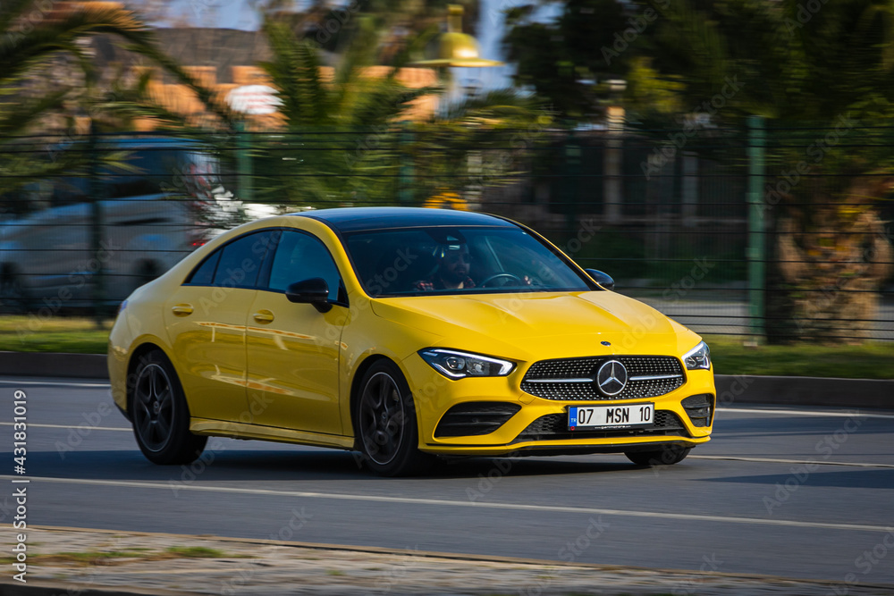 Alanya, Turkey – April 17 2021: yellow Mercedes-Benz CLA-class is ...