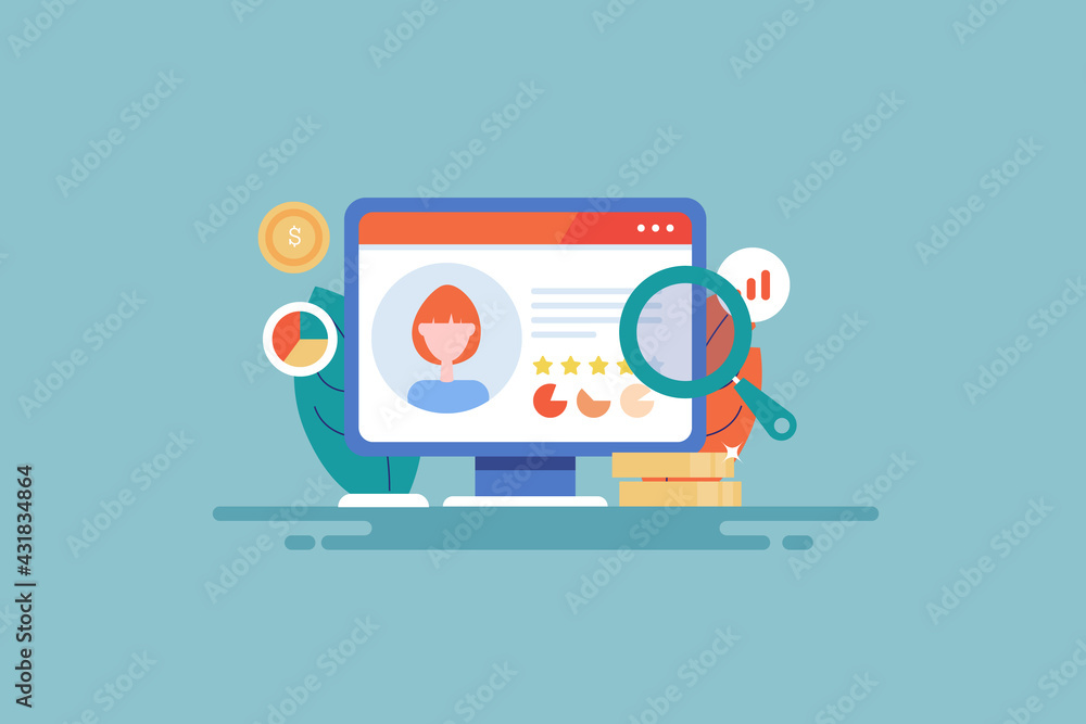 Customer profile analysis on computer screen. Customer management ...