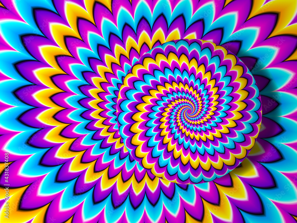 Colorful background with growing sphere. Optical expansion illusion ...
