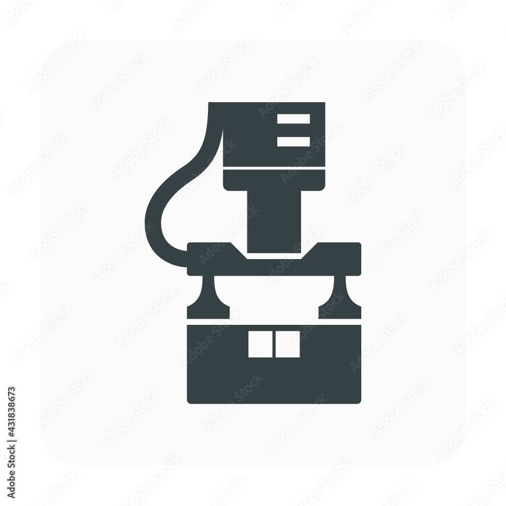 Robot hand, arm grabbing cardboard boxes for product packaging vector ...