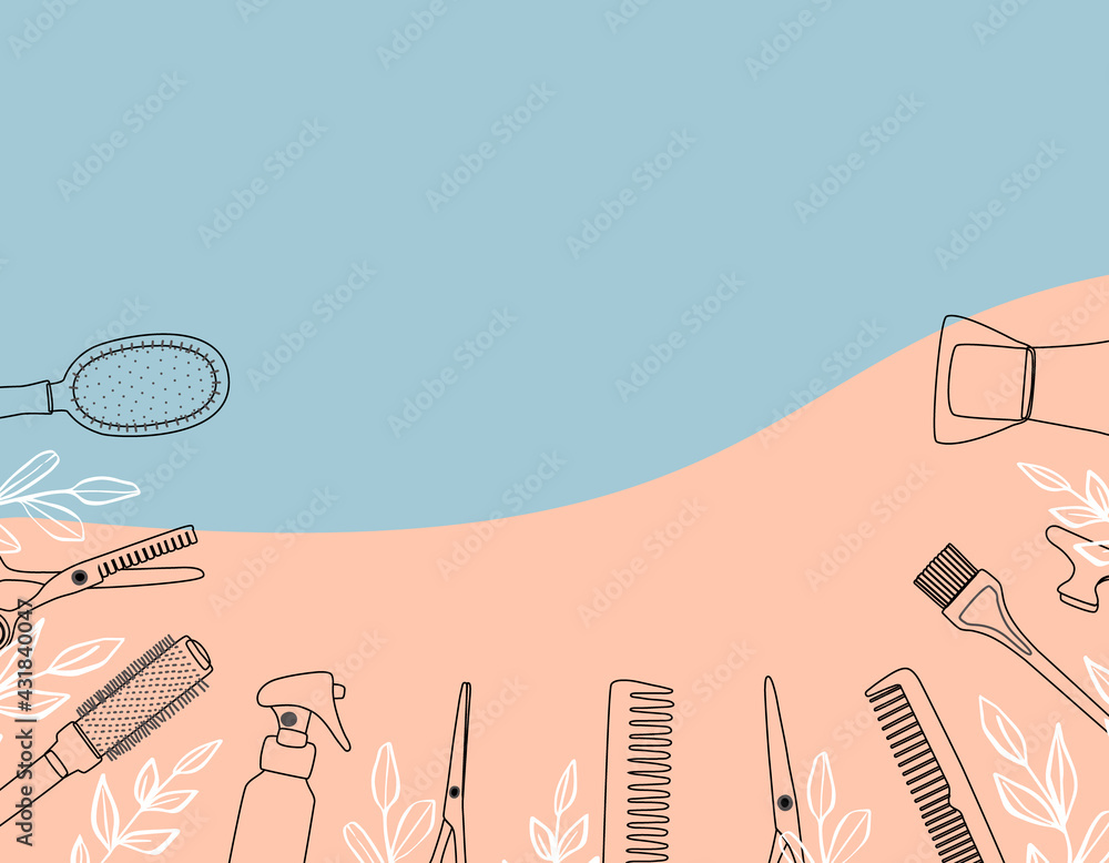 Frame, border of hairdressing tools. Hair salon accessories outline ...