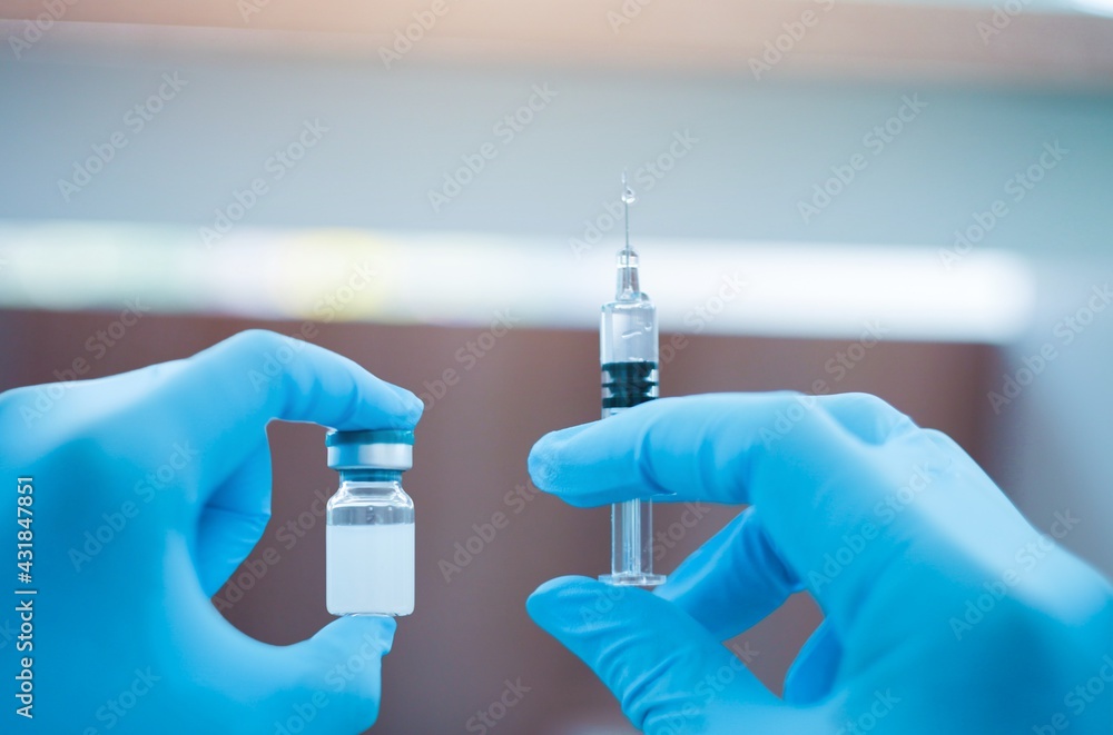 Vaccine vial dose flu shot drug needle syringe,medical concept ...