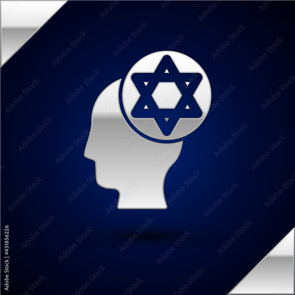 Silver Orthodox jewish hat icon isolated on dark blue background ...