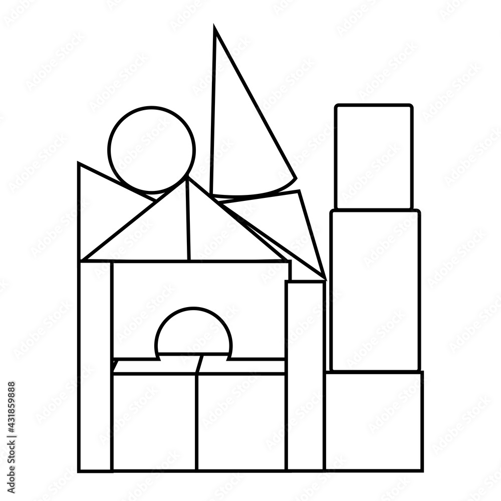 Blocks toy doodle. Kids game on white background. Bricks children ...