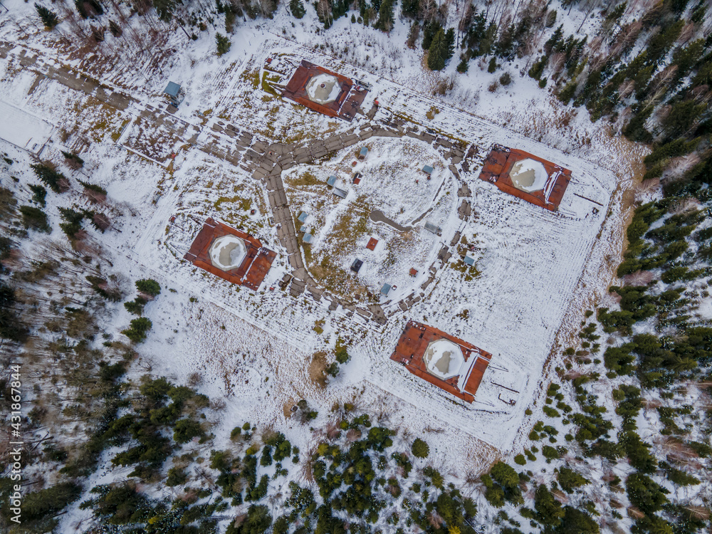 Aerial view of Plokstine missile base - an underground base of the ...