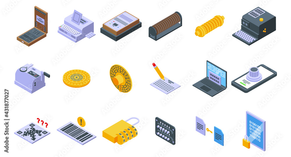 Cipher icons set. Isometric set of cipher vector icons for web design ...