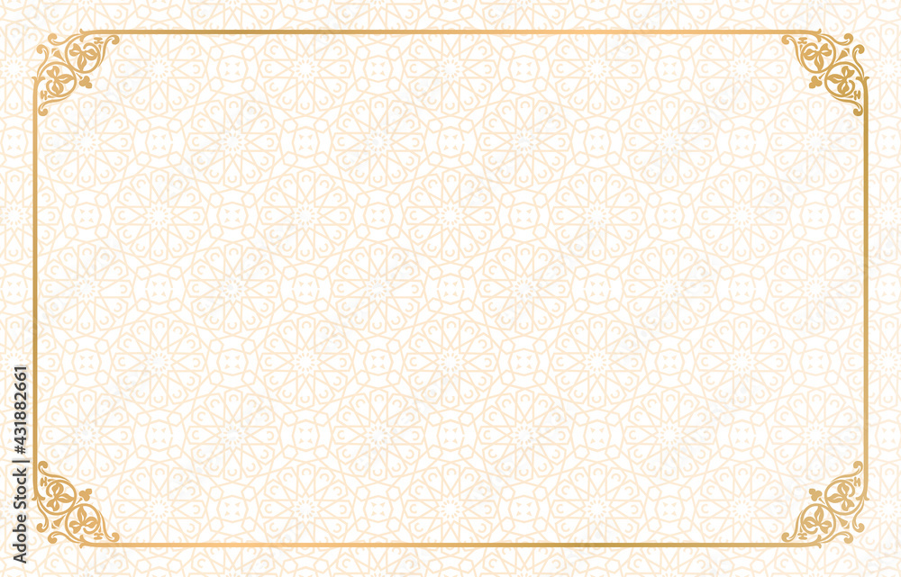 Islamic Rectangle gold frame geometric pattern ornament with isolated ...